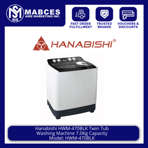 Hanabishi HWM-470BLK 7.0Kg Twin Tub Washing Machine - Mabces Appliances ...